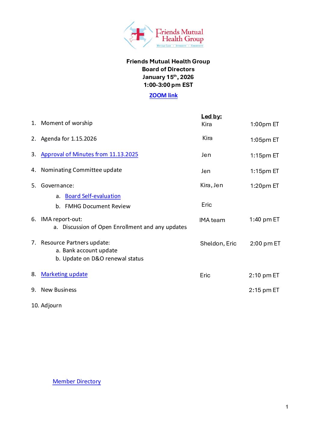 FMHG Board docket 2026.1.15 | Friends Mutual Health Group
